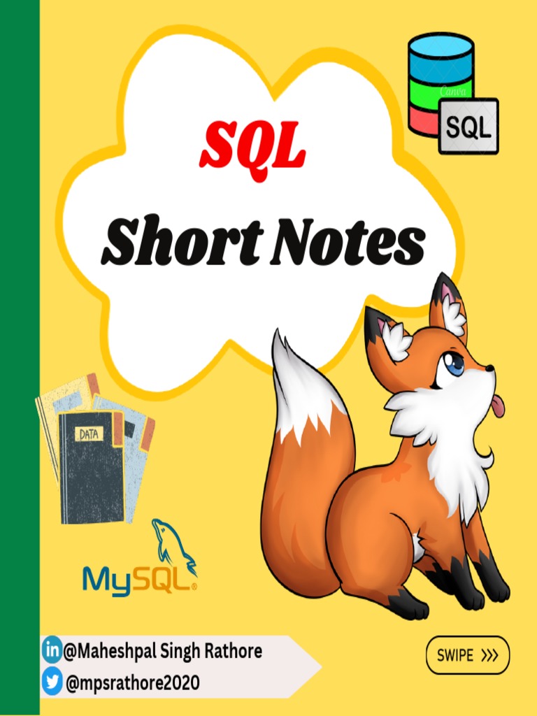 Short Notes Maheshpal Singh Rathore Mpsrathore2020 Pdf Sql Information Science 