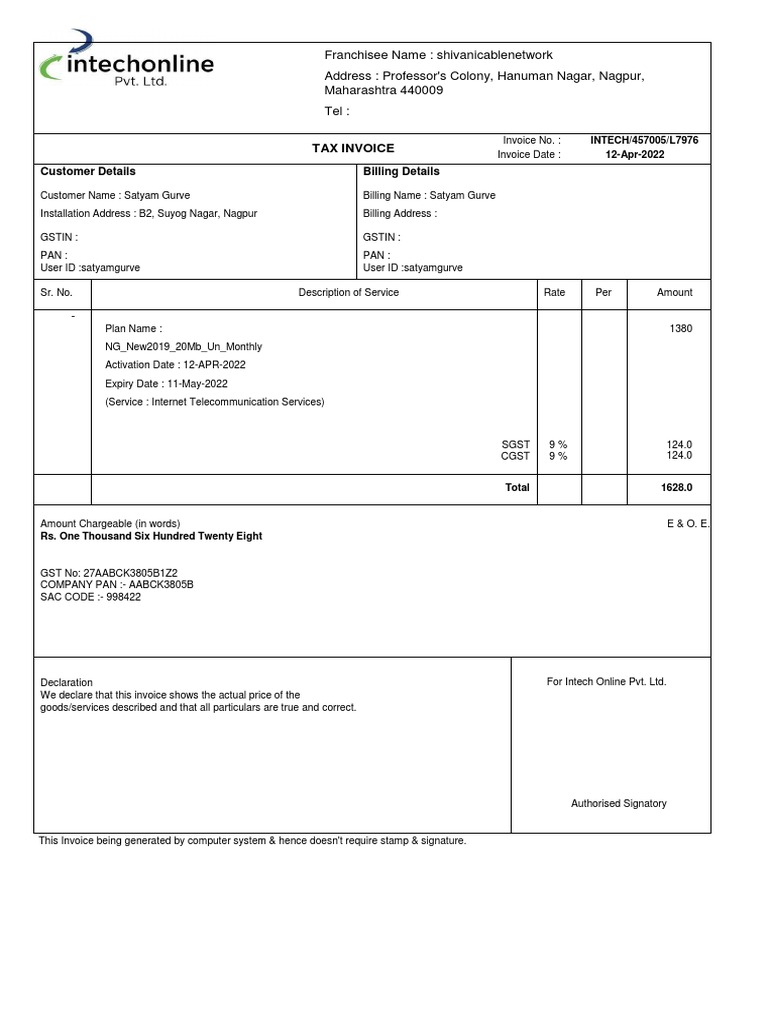 Broadband APR 22 | PDF | Invoice | Service Industries