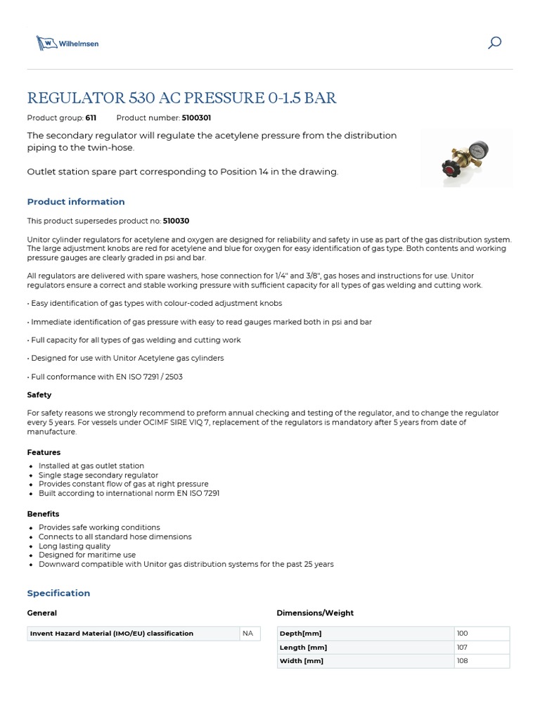 Acetylene Regulator 530 AC Overview | PDF | Gases | Equipment