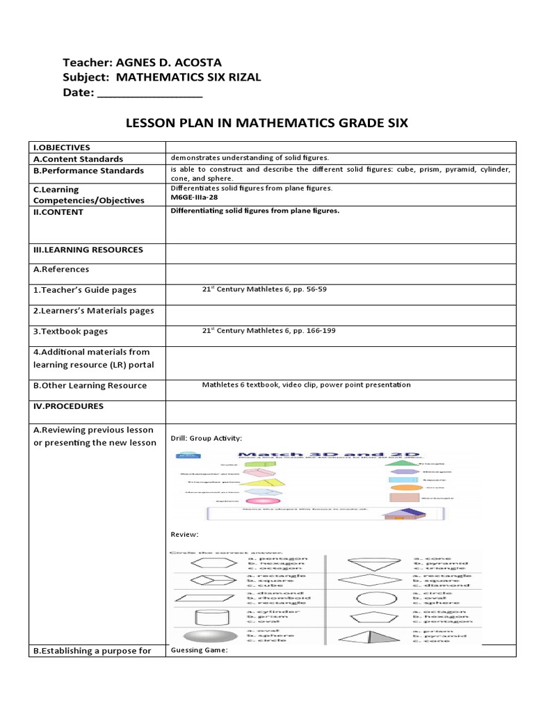 Mathematics 6 Solid and Plane Figures | PDF | Shape | Area