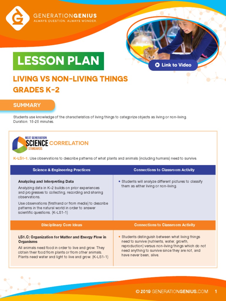 Living Vs Non Living Lesson Plan GG | PDF | Organisms | Data