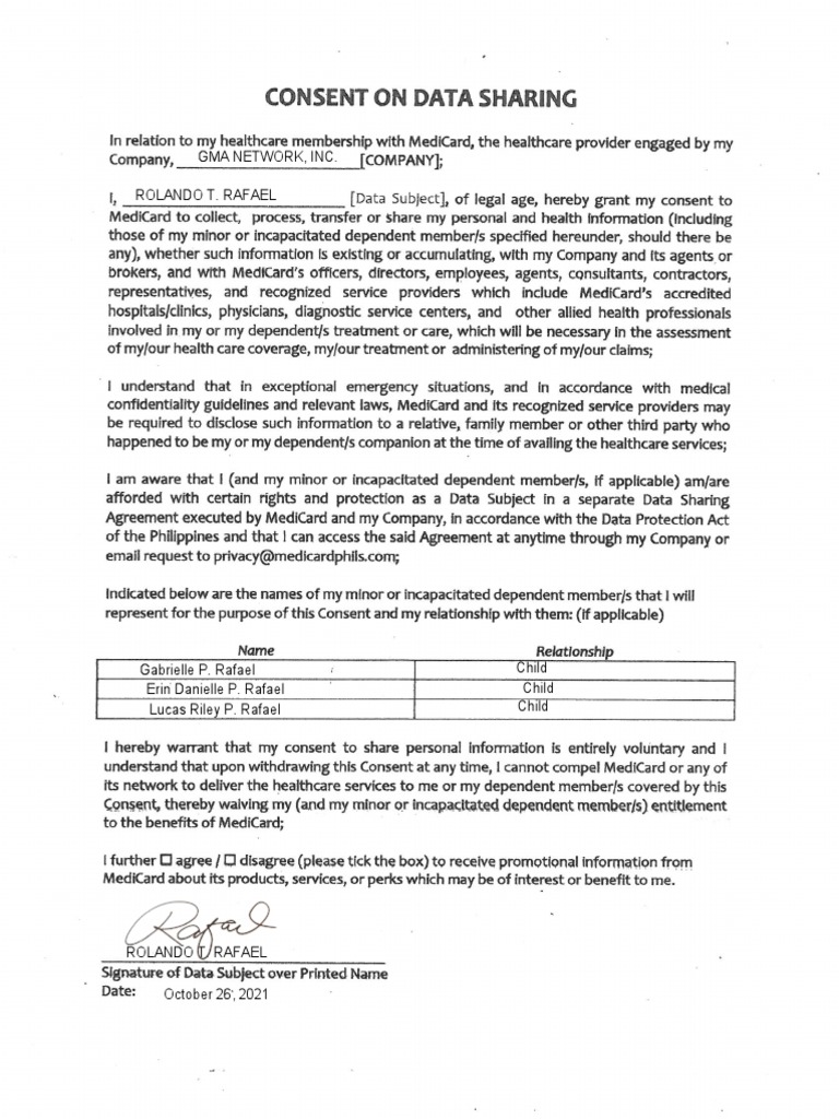Consent On Data Sharing Form | PDF