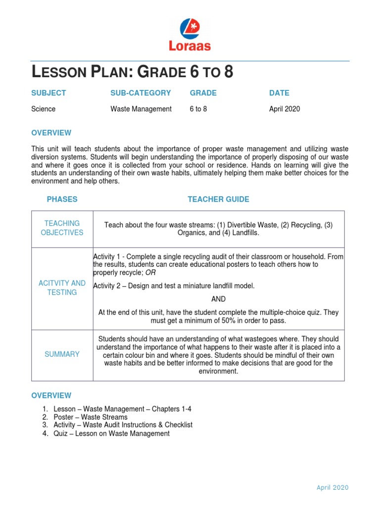 Outline Grade 6 To 8 Waste Management Unit | PDF