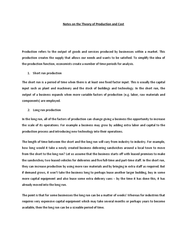 Production and Cost Theory Notes | PDF | Long Run And Short Run ...