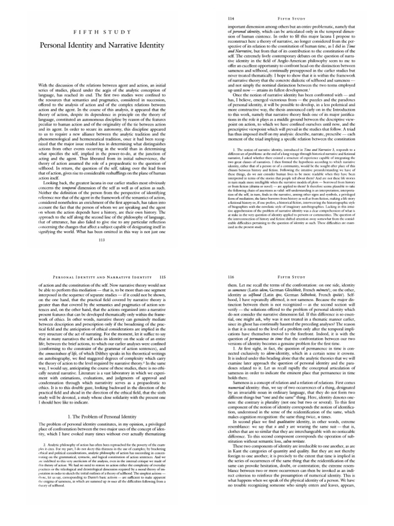 Personal Identity and Narrative Identity - Paul Ricoeur | PDF ...