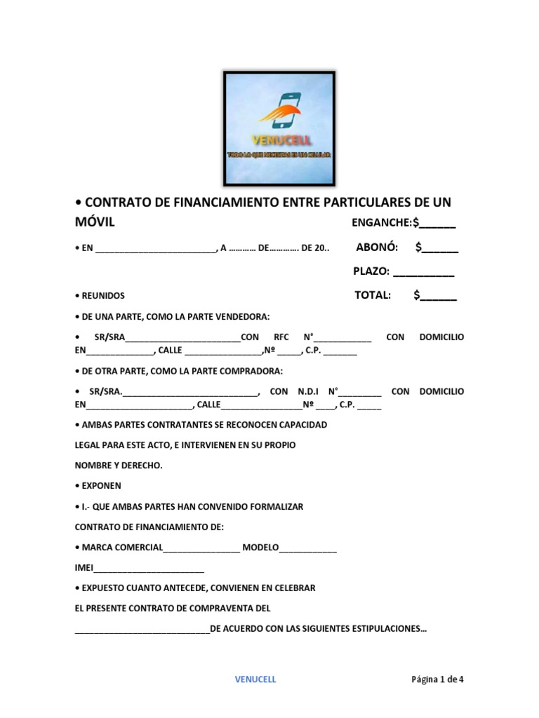Contrato de Financiamiento Entre Particulares de Un Móvil | PDF ...