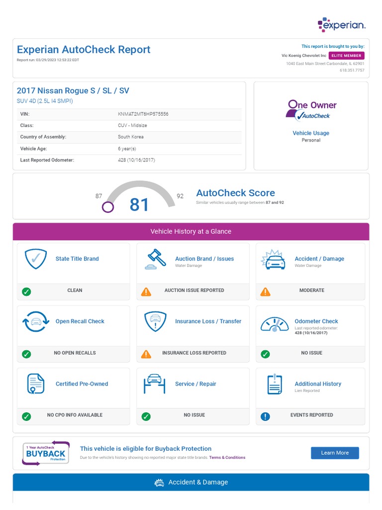 Welcome To AutoCheck - Full Report | PDF | Used Car | Vehicle Insurance
