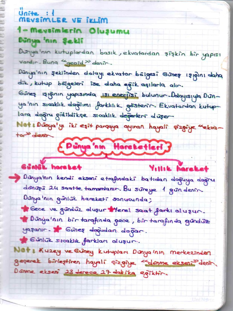 Sinif Fen Bilimleri 1. Unite Ders Notu | PDF