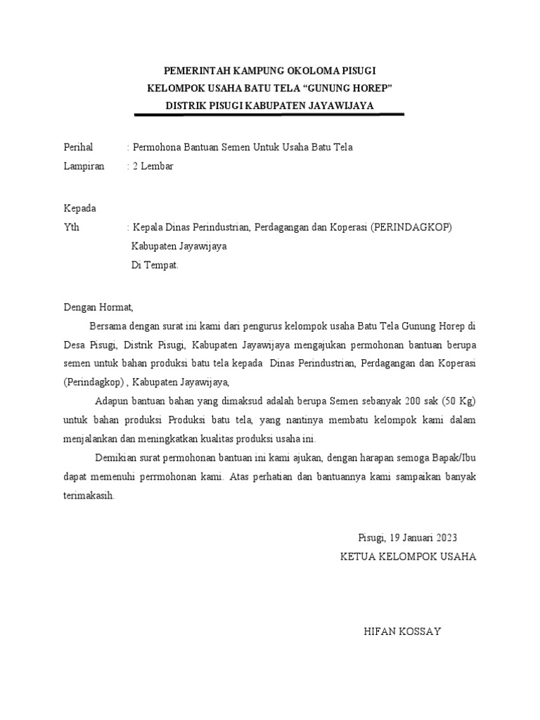 Proposal Bantuan Semen Produksi Batu Merah Ke Dinas Perindagkop | PDF Proposal Bantuan Semen Produksi Batu Merah Ke Dinas Perindagkop | PDF