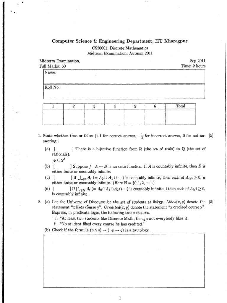 CS20001 Discrete Mathematics MA 2011 | PDF