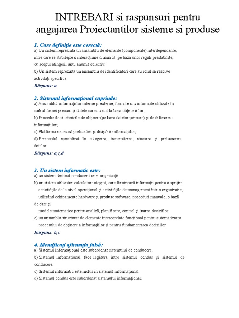Test ProiectareSisteme RASPUNS | PDF