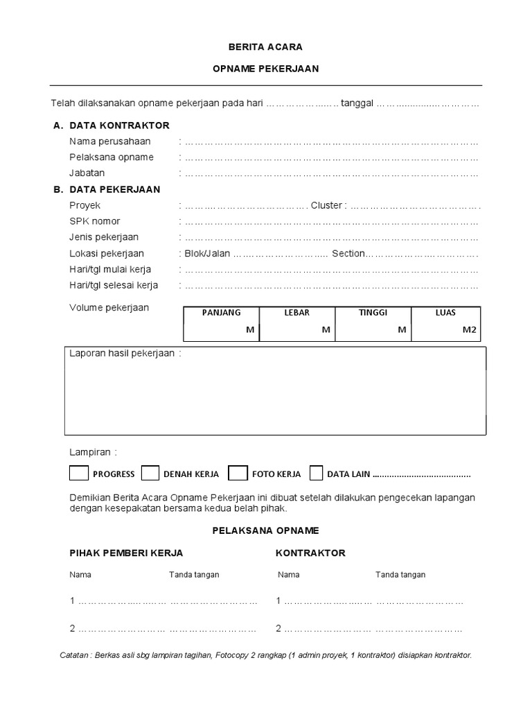 Form Opname Pekerjaan | PDF