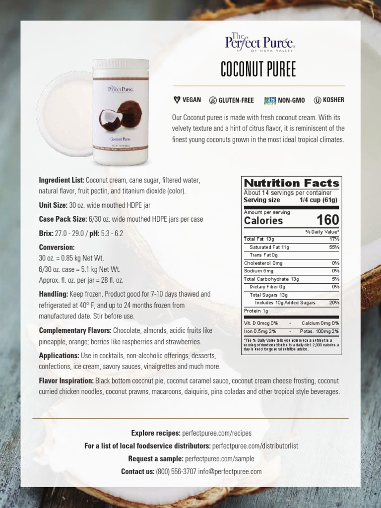 The Perfect Puree Coconut Puree Nutrition | PDF | Coconut Milk | Coconut