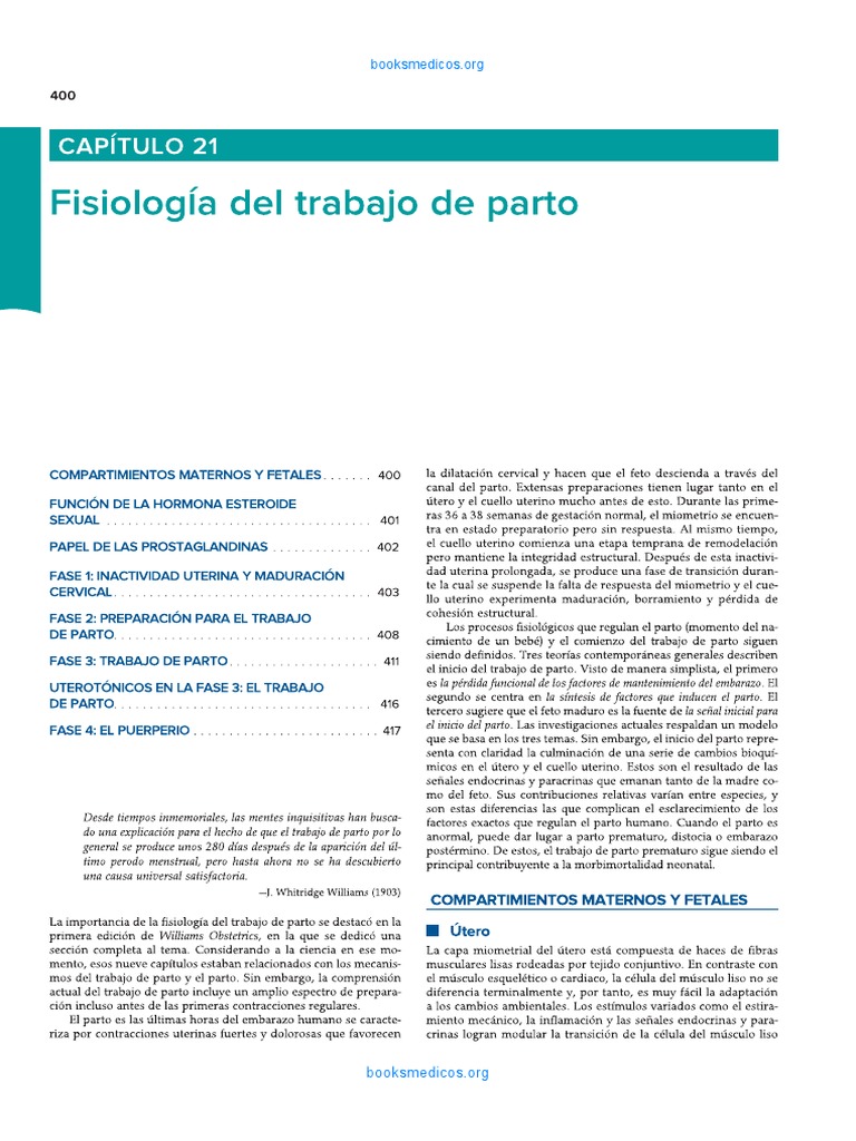 Williams - Fisiología Del Trabajo de Parto | PDF