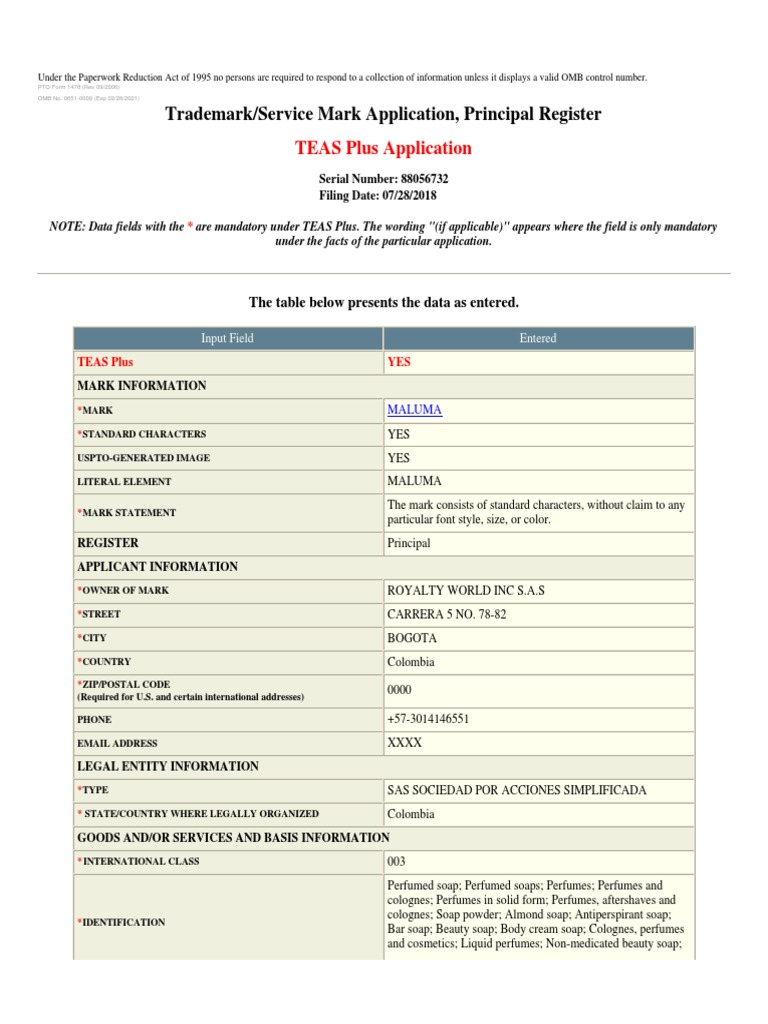 Trademark/Service Mark Application, Principal Register | PDF | Handbag ...