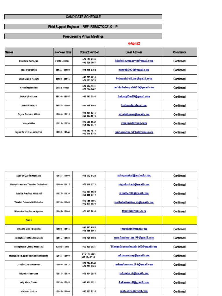 Field Support Engineer Interview Schedule | PDF