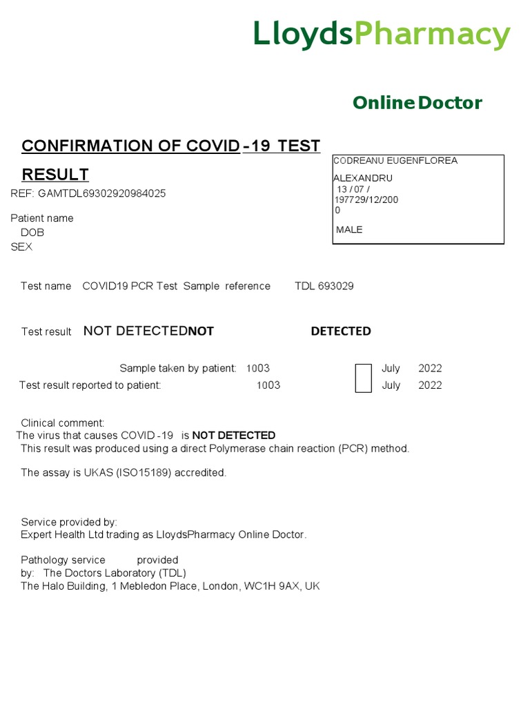 Online Doctor: Confirmation of Covid - 19 Test Result | PDF ...