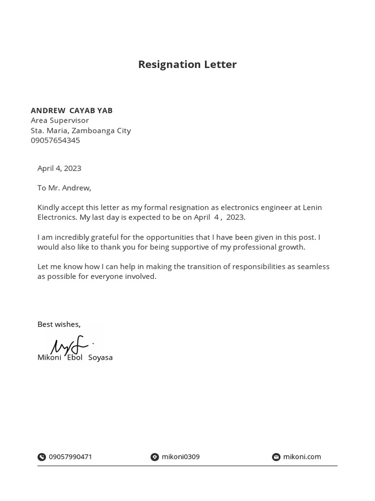 Resignation Letter from Lenin Electronics | PDF | Career & Growth