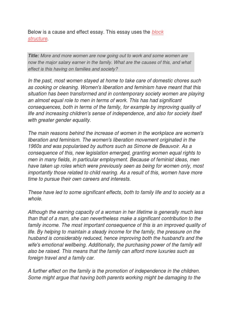 Text2 - Cause and Effect Essay (BLOCK) | PDF | Gender Studies | Feminism