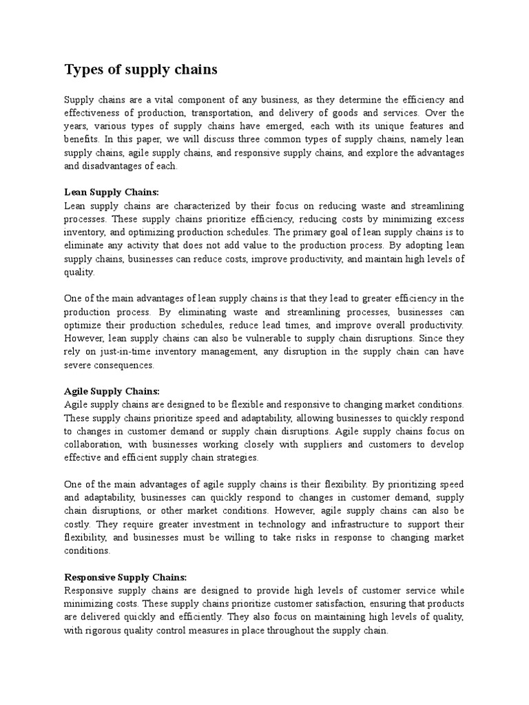 2.types of Supply Chains | PDF | Supply Chain | Lean Manufacturing