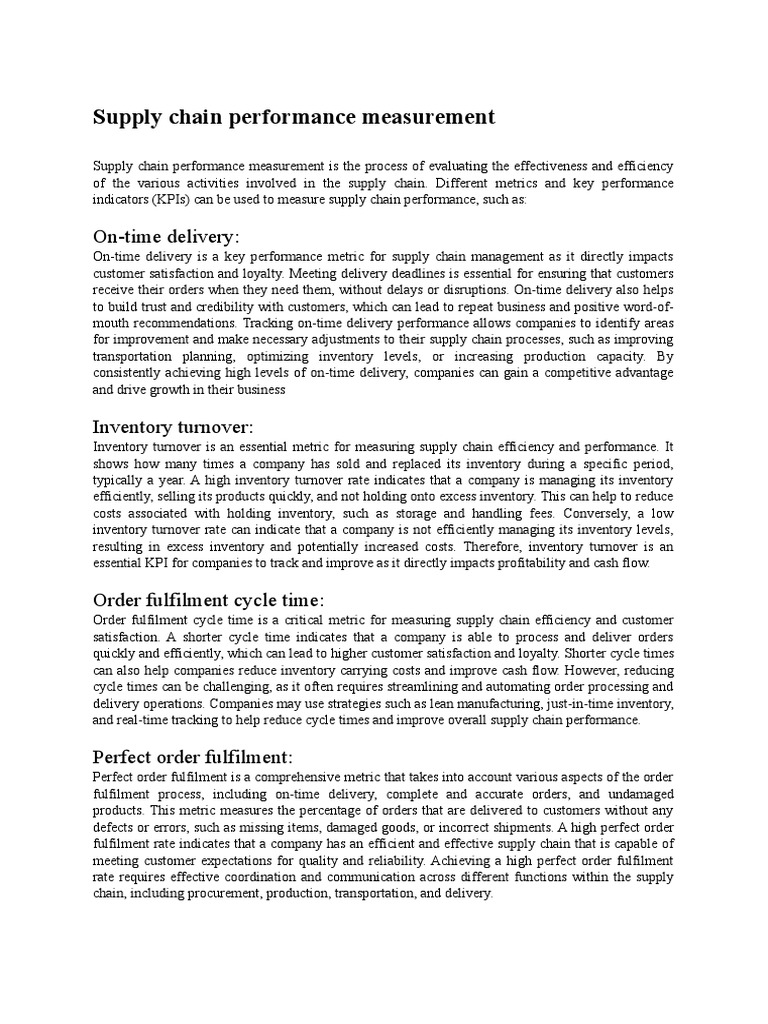 6.supply Chain Performance Measurement | PDF | Supply Chain | Performance Indicator