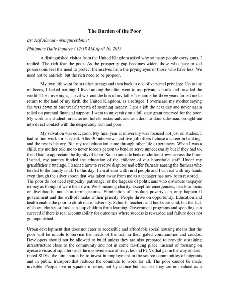 Text 1 - The Burden of The Poor | PDF | Poverty | Poverty & Homelessness