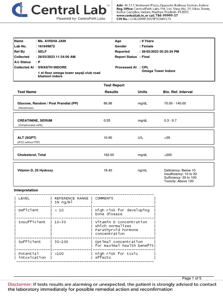 Test Name Units Results Bio. Ref. Interval Test Report: MG/DL 70.00 ...