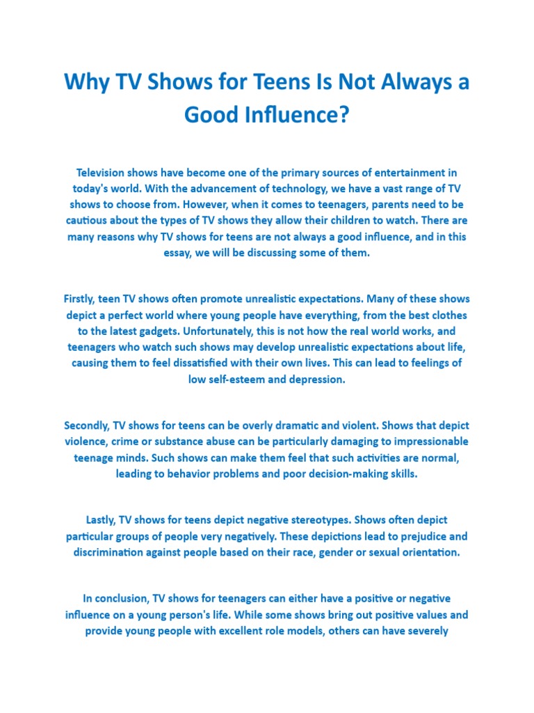 The Potential Pitfalls of Television Shows Aimed at Teens: Unrealistic ...