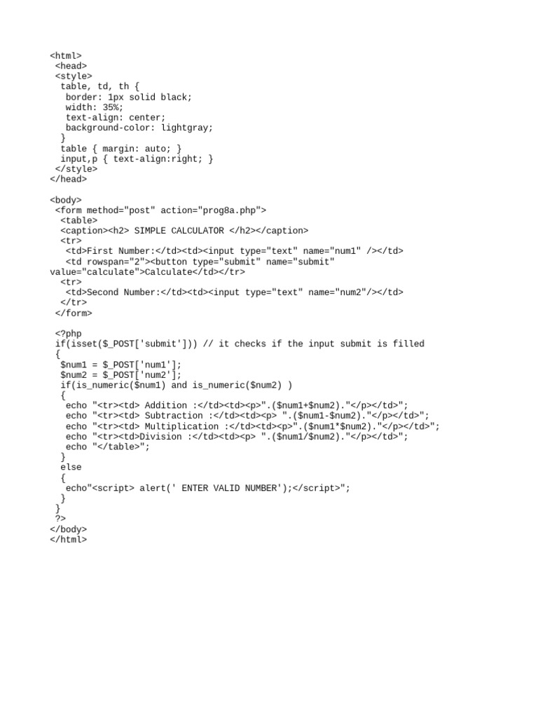 Php Expt Simple Calculator Pdf