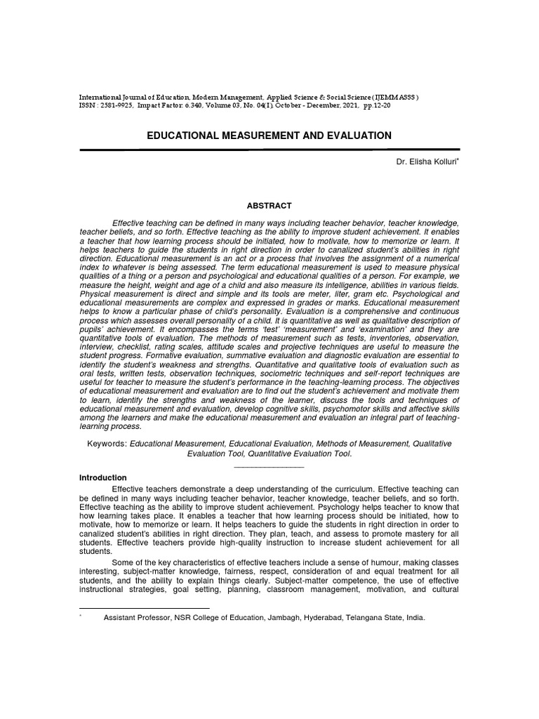 Educational Measurement and Evaluation | PDF | Learning | Educational ...