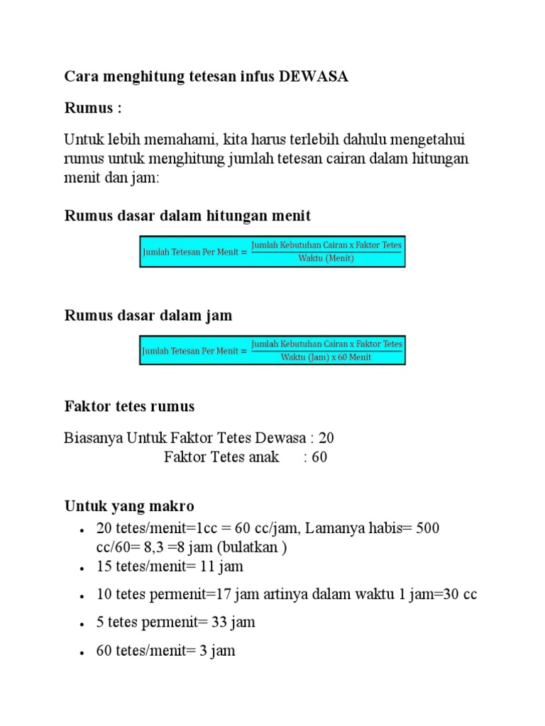 Rumus Menghitung Tetesan Infus Dewasa | PDF | Karier & Perkembangan ...