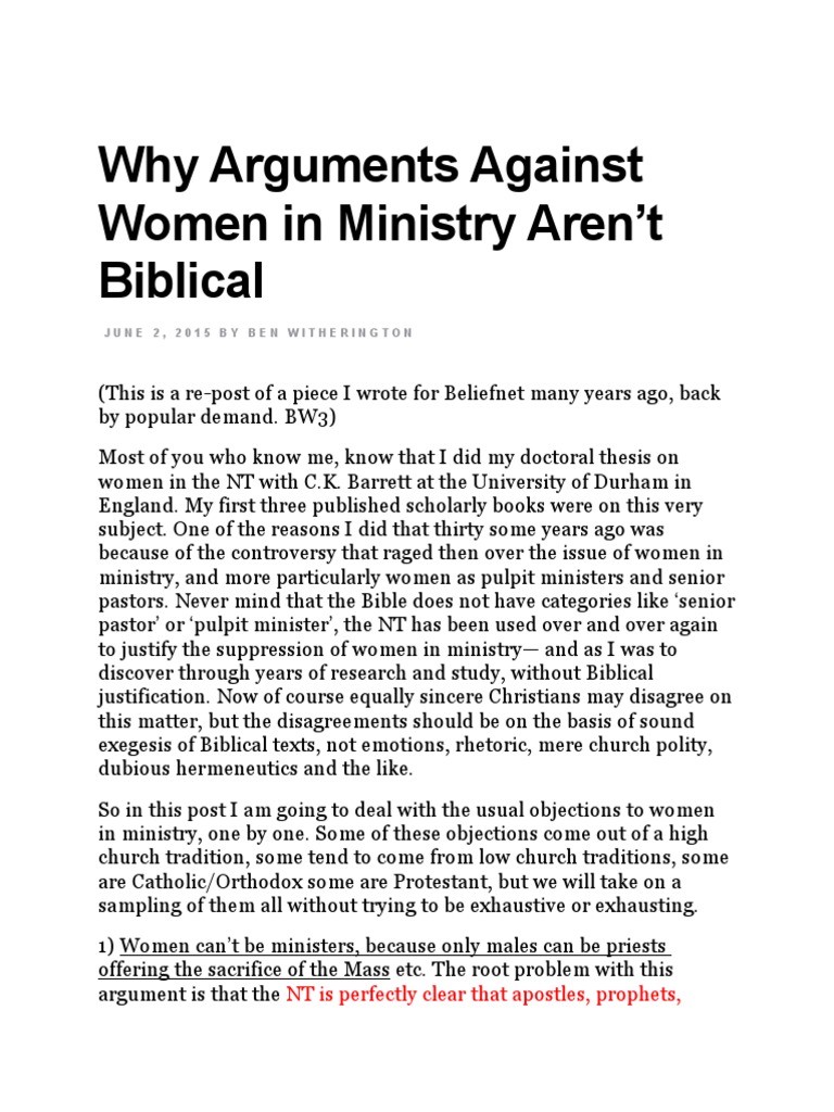 Why Arguments Against Women in Ministry Are Not Biblical - Ben Witherington | Download Free PDF ...
