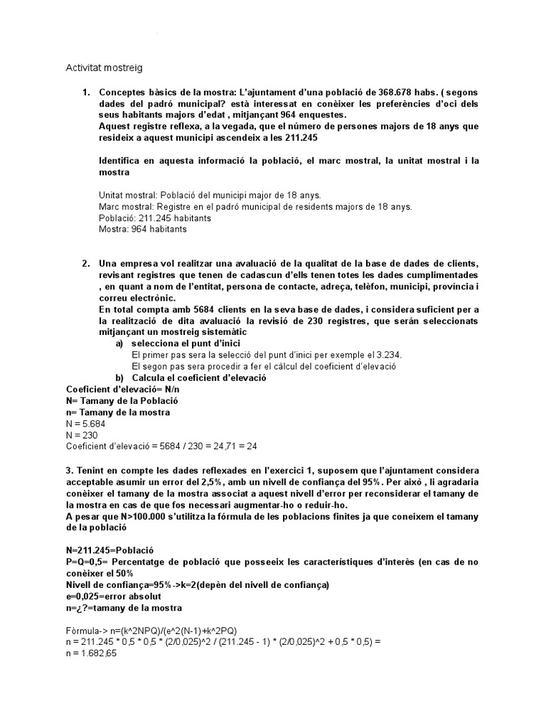 Activitat Mostreig 2 | PDF