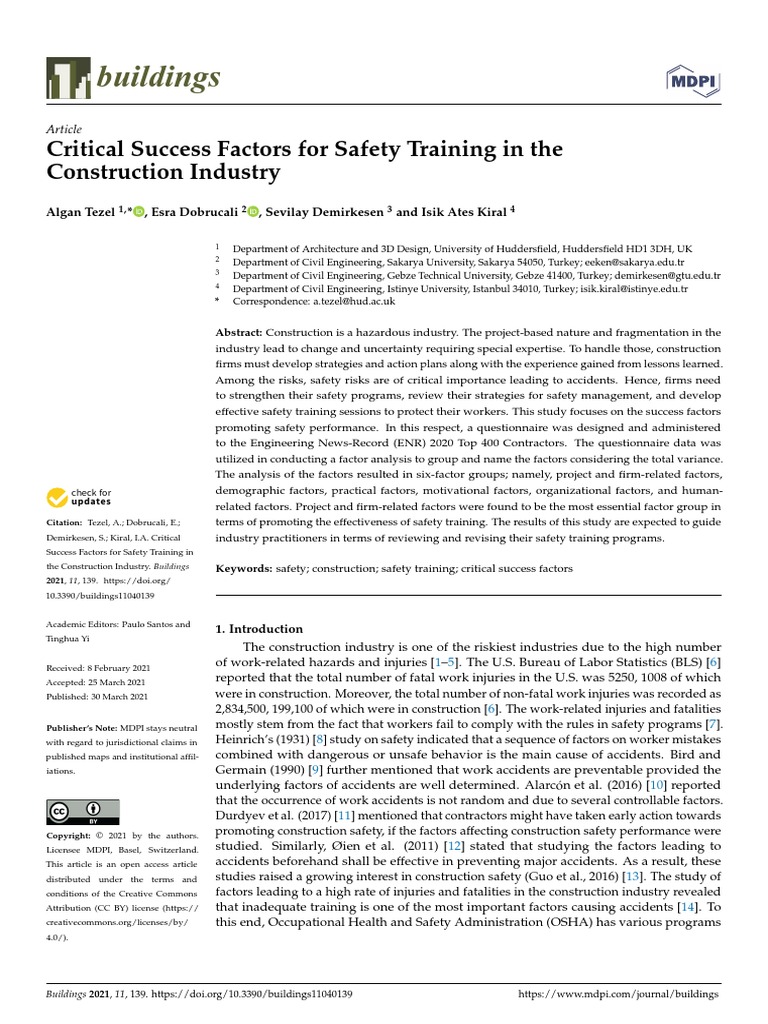 Buildings 11 00139 v2 | PDF | Occupational Safety And Health | Factor Analysis