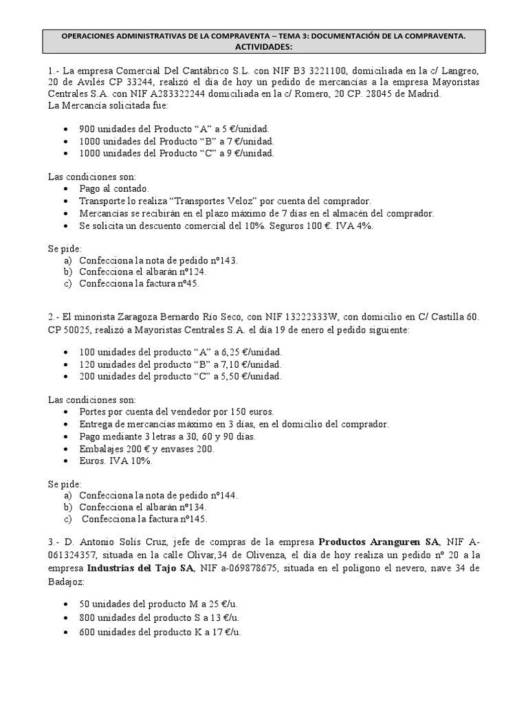 Ejercicios Tema 3. | PDF | Factura