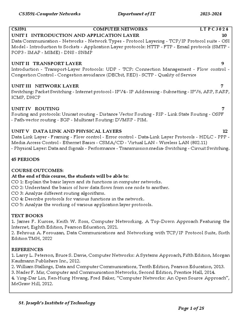 CS3591 Question Bank 2023-24 | PDF | Osi Model | Computer Network