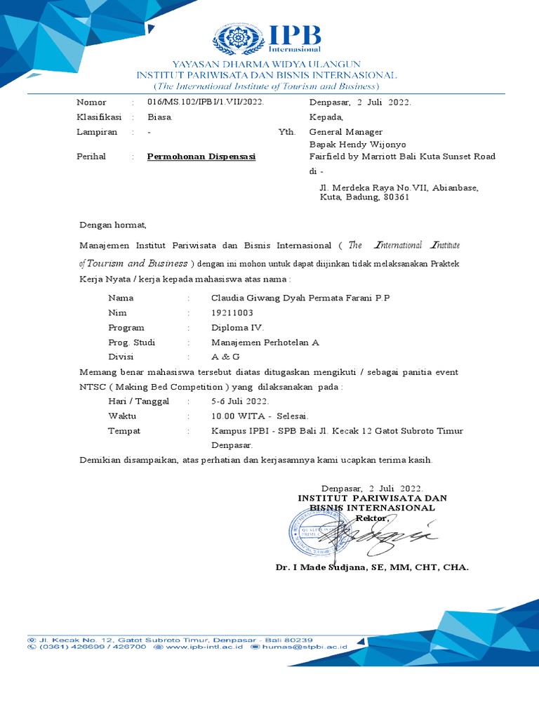 Surat Dispen - 1raw | PDF