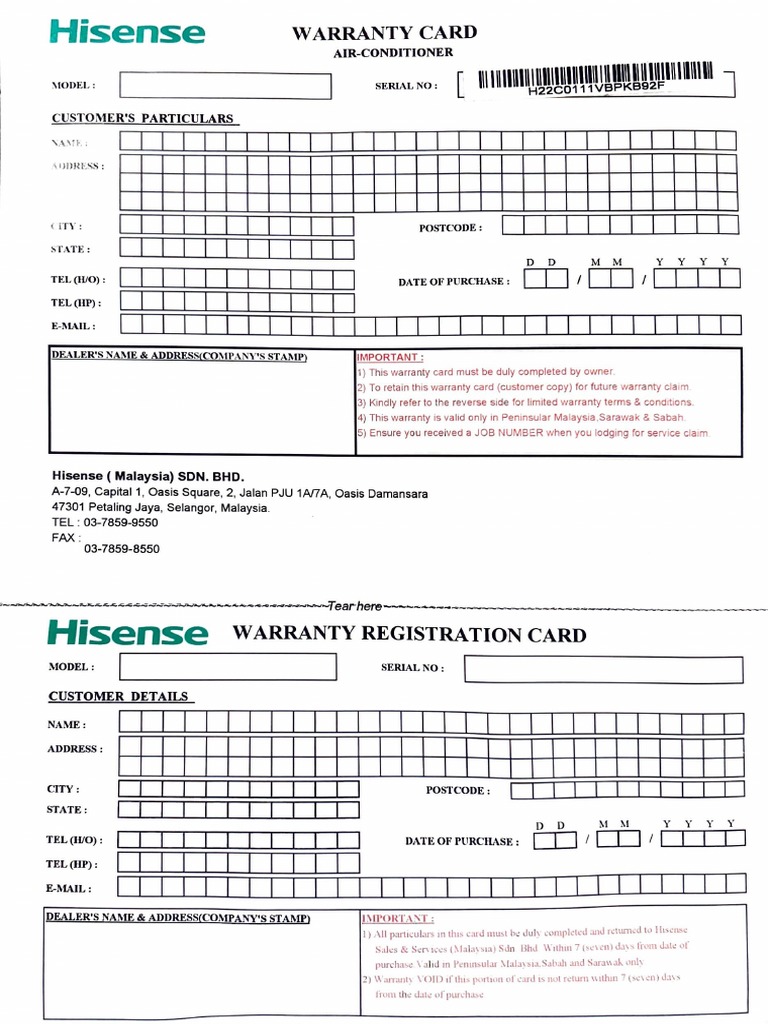 Hisense Warranty Card | PDF