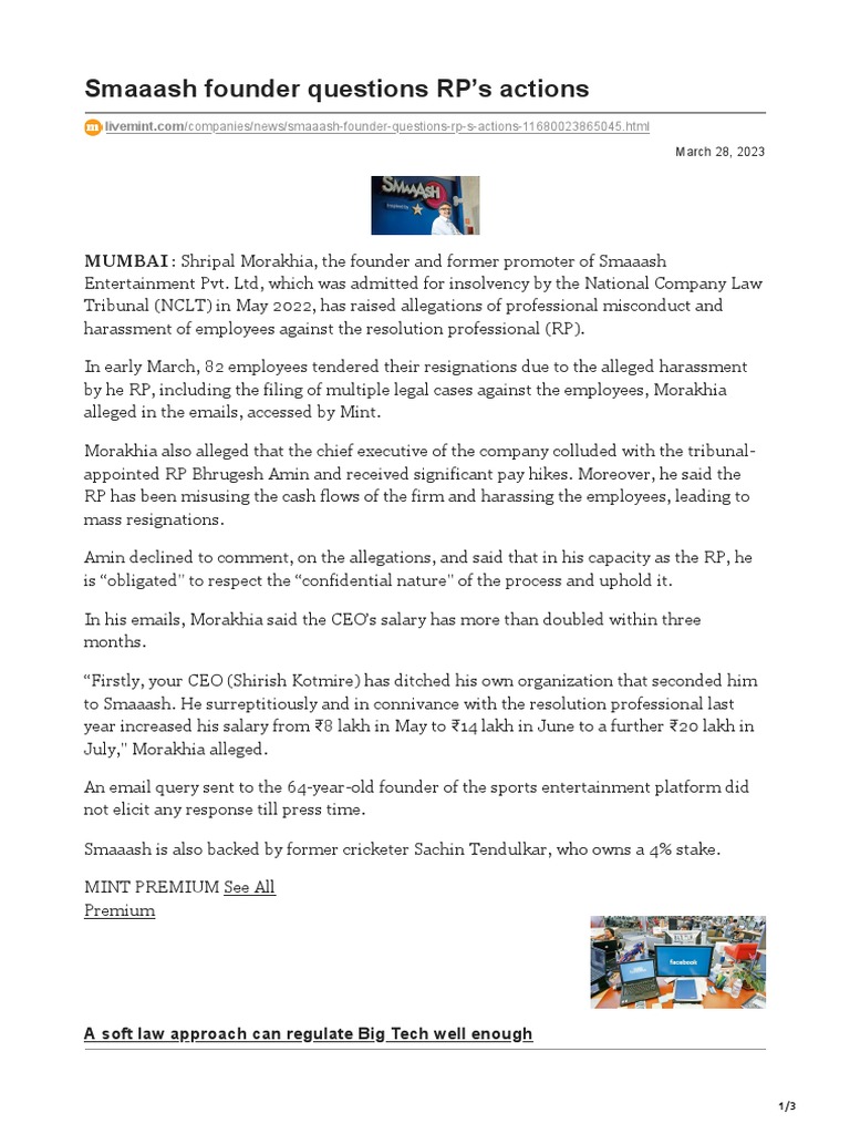 Smaaash Founder Questions RP's Actions: MUMBAI: Shripal Morakhia, The ...