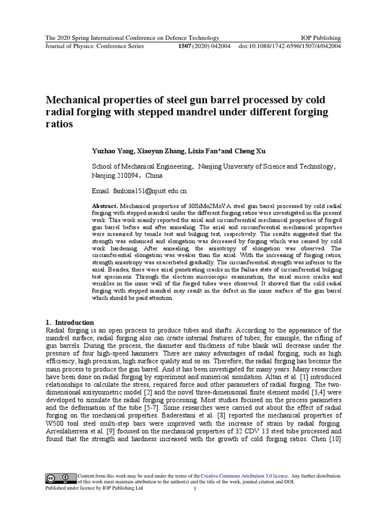 Mechanical Properties of Steel Gun Barrel Processed by Cold Radial ...