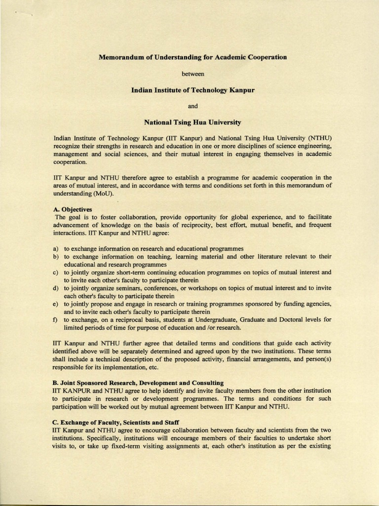 Memorandum of Understanding For Academic Cooperation | PDF