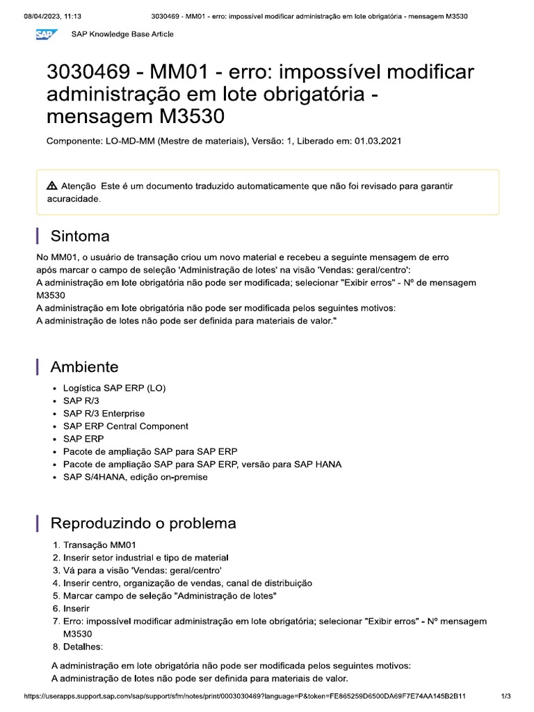 SAP Note 3030469 | PDF
