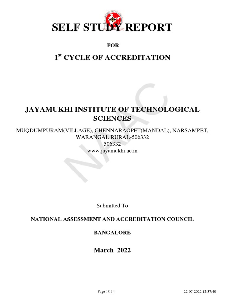 Self Study Report: 1 Cycle of Accreditation | PDF | Educational Technology | Teachers