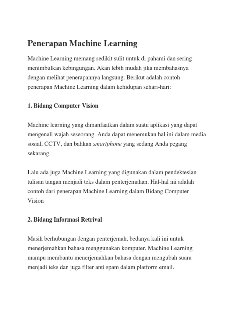Penerapan Machine Learning dalam Kehidupan | PDF | Teknologi & Rekayasa