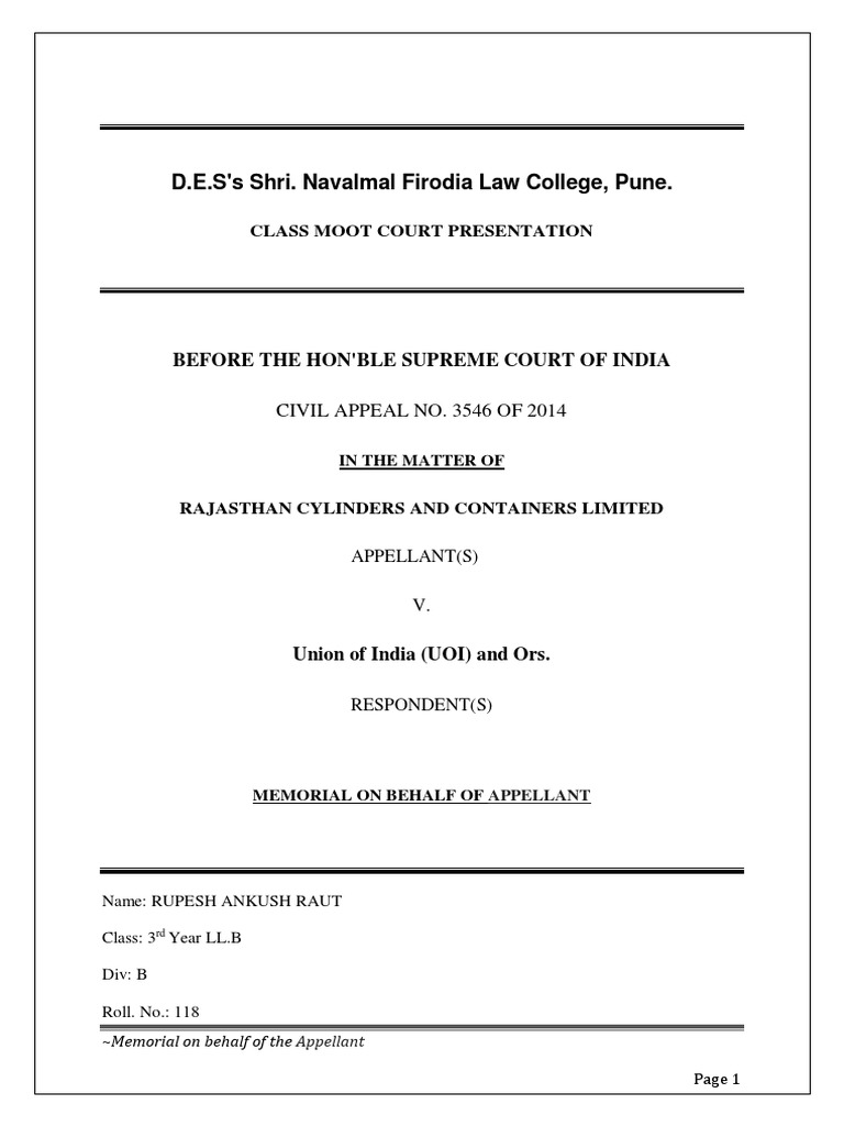 Moot Court Memo - Civil Case - Rupesh | PDF | Oligopoly | Prices
