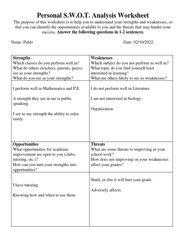 SWOT Worksheet | PDF