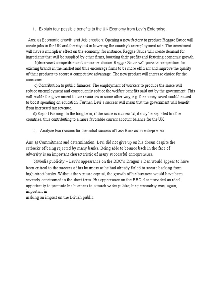 Benefits of Levi's Enterprise to UK Economy | PDF