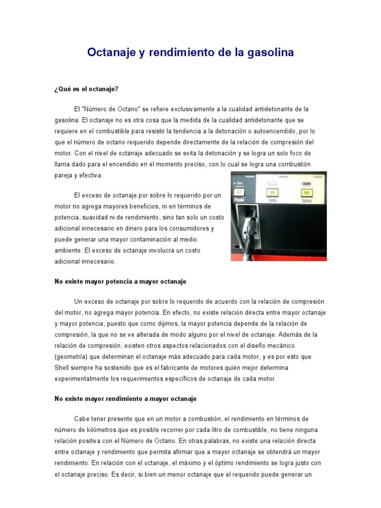 Octanaje y Rendimiento de La Gasolina