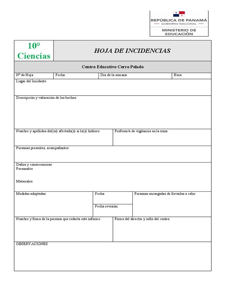 Formato - Hoja de Incidencias | PDF