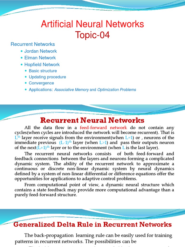 ANN T-04 Recurrent Networks | PDF | Artificial Neural Network | Artificial Intelligence